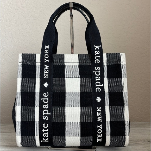 kate spade | Bags | Kate Spade Medium Canvas Black White Checkered Tote ...